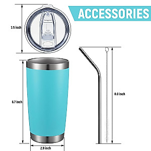 COMOOO 20oz Double Wall Vacuum Insulated Travel Mug, Stainless Steel Tumbler with Lid, Durable Powder Coated Insulated Coffee Cup for Cold & Hot Drinks, Light Blue