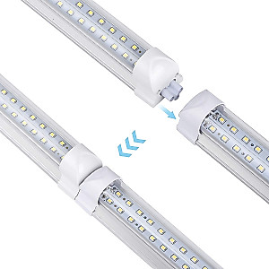Singteam 10Pack 8Ft LED Shop Light Fixture, 90W Integrated LED Tube Light,10000LM, 6500K, Clear Cover,High Output,Double Row V Shape 270 Degree LED Lighting for Garage Warehouse Workshop Basement