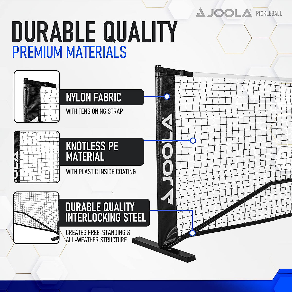 JOOLA Essentials Pickleball Net - Regulation Height 36" at Posts & 34" at Center, USAPA Recommended 22' Length - Steel Frame & Durable Net, Portable Pickleball Net Includes Carry Bag