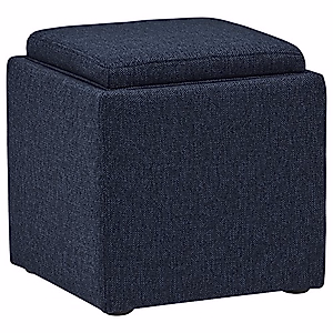 Amazon Brand – Rivet Ross Modern Tweed Lift-Top Storage Ottoman Pouf, 17.7"W, Denim