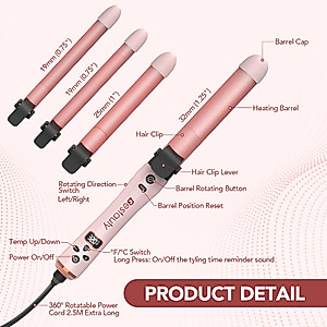 Bestauty Automatic Curling Iron, 0.75(2 PCS)/1/1.25" Interchangeable Ceramic Coating Heating Iron Barrels, Quick Heating Hair Curler 360° Rotating for Waver Curl, 4 Adjustable Temperature 320°F-430°F