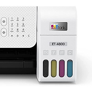 Epson EcoTank ET-4800 Wireless All-in-One Supertank Color Inkjet Printer Office, White - Print Copy Scan Fax - 10.0 ppm, 5760 x 1440 dpi, 8.5" x 14", Voice Activated, 30-Sheet ADF, Ethernet