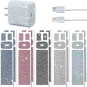 Outus 10 Pieces Rhinestones Wall Charger Stickers Bling Handmade USB Charger Crystal Decorations Artificial Diamond Charger Sticker Compatible with iPhone iPad Plug Power Adapter DIY for Women