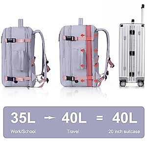 Hanples Extra Large Travel Backpack for Women as Person Item Flight Approved, Waterproof 40L Carry On Backpack, 17 Inch Laptop Backpack For Hiking Casual Bag (Gray Purple)