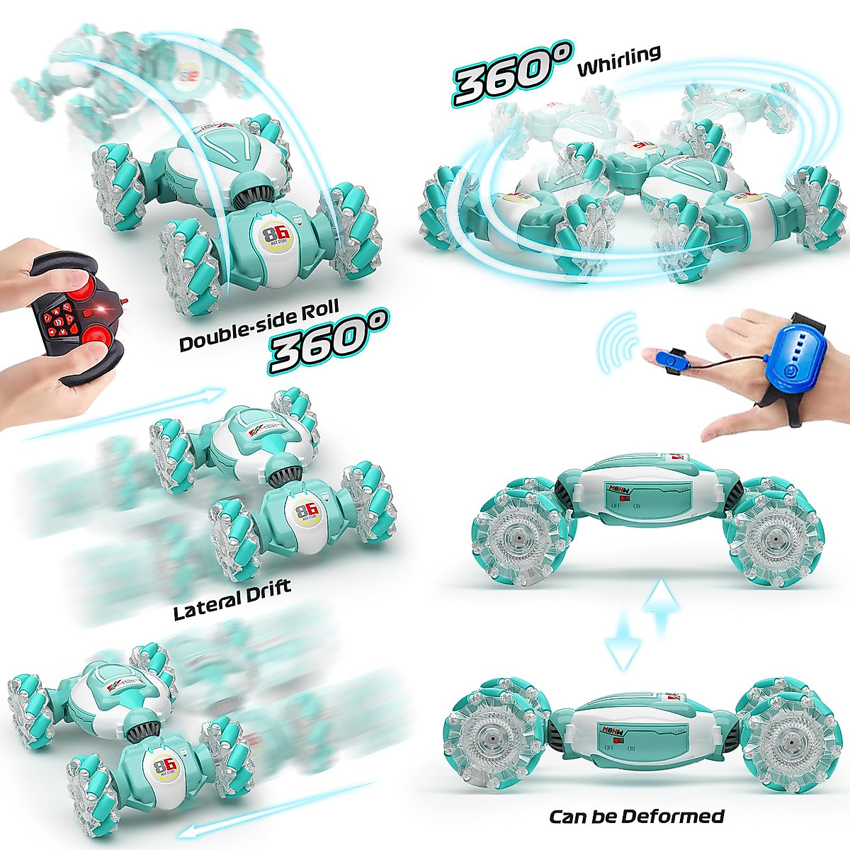 YTKIH Gesture Sensing RC Stunt Car, Best Birthday Gift Ideas for Boys 6-12, Toys for Boys Age 8/9/10/11/12, 4WD 2.4GHz Remote Control Twist Car with Light & Music, Off Road 360° Rotating