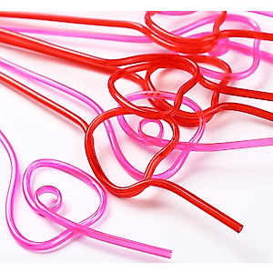 36PCS Heart Shaped Drinking Straws Krazy Loop - Valentines Day Party Supplies Decorations