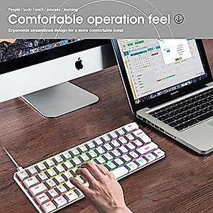 60% True Mechanical Gaming Keyboard Ultra-compact with 20 Rainbow Backlit Type C Wired Programmable 62 Keys Tactile Blue Switch Waterproof Non-Conflict and Gaming Mouse Pad for PC/Laptop/PS5（White)