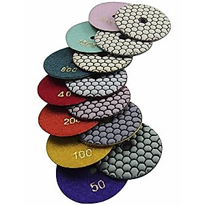 Konfor Diamond Dry/Wet 3" Polishing Pads for Stone Polisher, 7-Step Abrasive Buffing Set