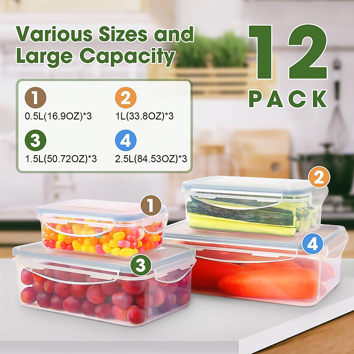 YASHE 24 PCS Airtight Food Containers with Lids(12 Lids + 12 Containers), Plastic Storage Meal Prep Container- Stackable 100% Leakproof & Microwave Organization and Storage Sets