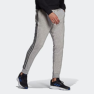 adidas Men's Size Essentials 3-Stripes French Terry Tapered-Cuff Pants, Medium Grey Heather/Black, Large/Tall