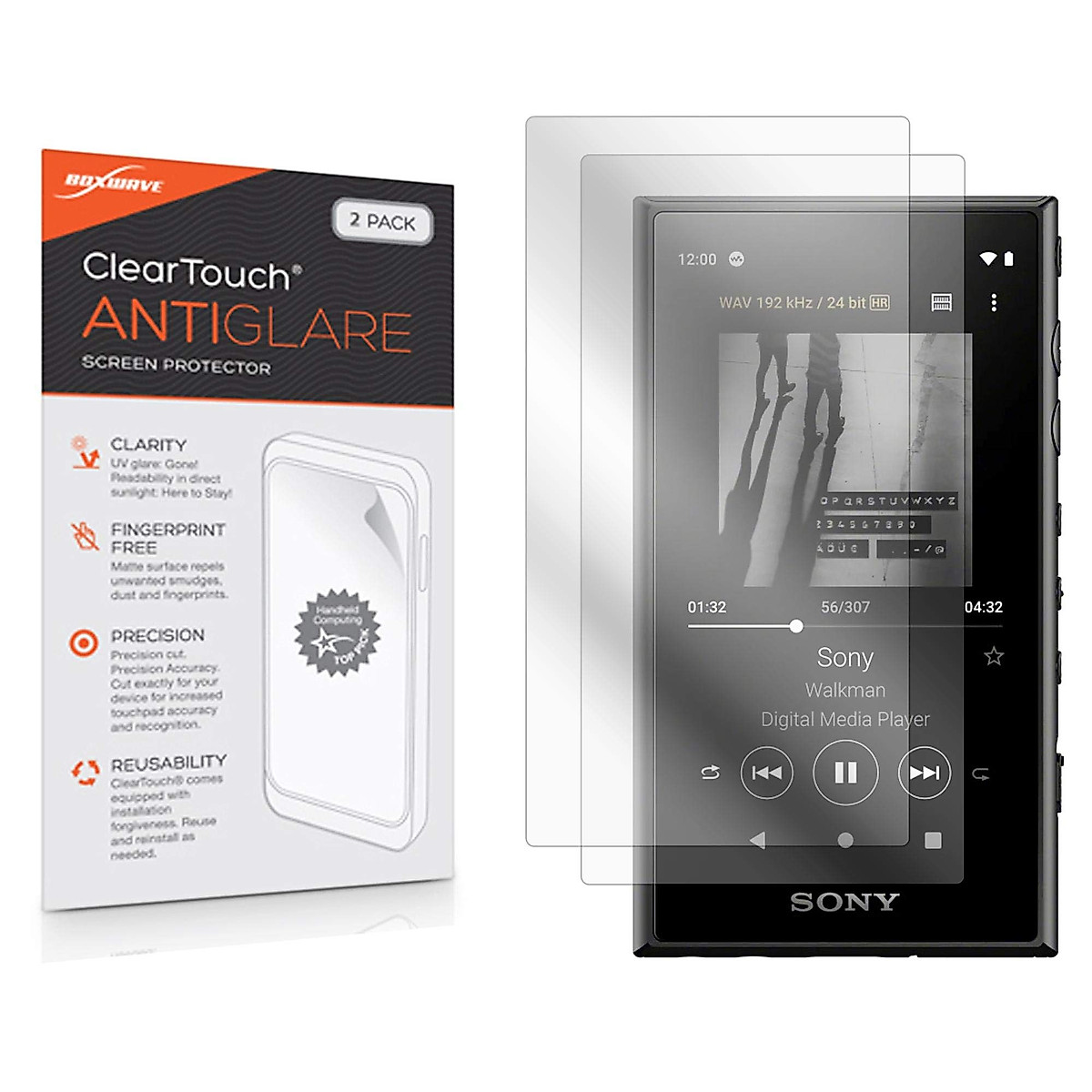 BoxWave Screen Protector Compatible with Sony NW-A105 - ClearTouch Anti-Glare (2-Pack), Anti-Fingerprint Matte Film Skin for Sony NW-A105, Sony NW-A105, NW-A100TPS | Walkman NW-A105
