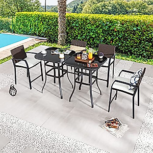 LOKATSE HOME Bar Stools Counter Height Chair Set of 4 Patio Furniture with Armrest for Garden Pool Lawn Backyard, Beige