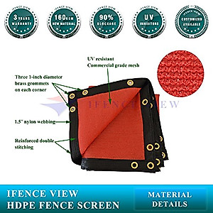 Ifenceview 5'x3' to 5'x50' Red Shade Cloth/Fence Privacy Screen Fabric Mesh Net for Construction Site, Yard, Driveway, Garden, Railing, Canopy, Awning 160 GSM UV Protection (5'x50')