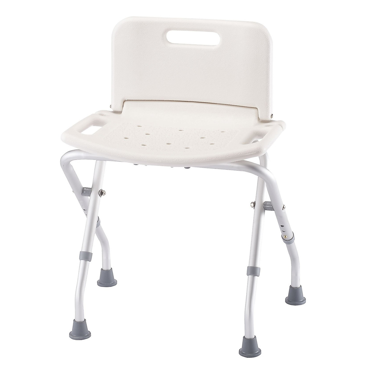 EasyComforts Folding Bath Seat with Back Support, Portable Shower Bench, Rubber Tips, High-Density Polyethylene, White – Overall Bench Seat Measures 17 ½ Inches x 11 Inches, Supports Up to 300 Pounds