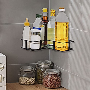 Adhesive Plastic Shower Caddy Bathroom Shower Basket Shelf Wall Mounted No Drilling Shower Storage Rack Organizer Caddy Wall Shelf, Spice Seasoning Rack Seasoning Organizer for Kitchen (MetalBlackCaddy_1Pk)