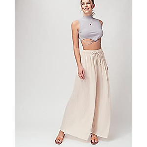 URBAN DAIZY Women's Wide Leg Pants - Woven Pleated with Lining Palazzo High Waisted Elastic Waist Casual Lounge Trousers A64_1028 Ash Rose XL