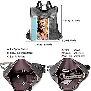Women Fashion Backpack Purse, Multi-Purpose Shoulder Casual Daypack Large Capacity Bags (Gray)