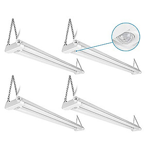 LEONLITE 4FT LED Utility Shop Light, 40W Motion Sensor Plug in Linkable Light Fixtures, 4000lm, 5000K Daylight, Suspension & Flush Mount, for Garage, Workshop, FCC, ES, ETL Certified, Pack of 4