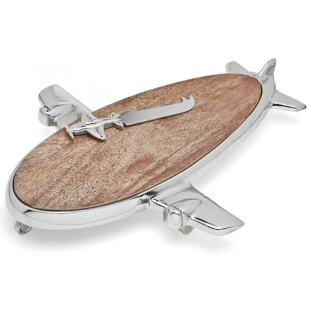 Nickel Plated Airplane with Wooden Cheese Board
