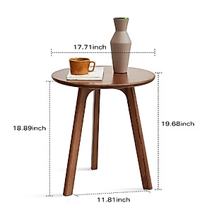 Vadisun Round End Table - Accent Side Table with 3 Legs, 100% Natural Solid Wood Side Table for Living Room, Painted Small End Table for Bedroom Office Small Spaces (2 pcs.Walnut)
