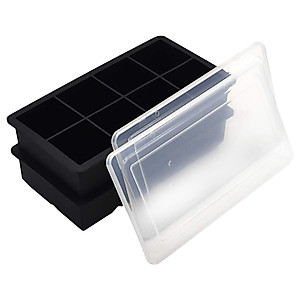 Bangp Large Ice Cube Trays with Lids 2 Pack,Silicone Ice Trays for Freezer,Easy Release Silicone Ice Cube Tray,8 Big Square Ice Cubes per Tray Ideal for Cocktails,Whiskey,Soups and Frozen Treats