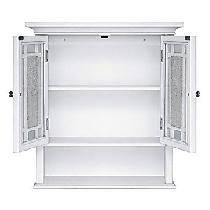 Teamson Home Windsor Wooden Over The Toilet Bathroom Removable Wall Medicine Cabinet with 1 Fixed and 1 Adjustable Shelf 3 Storage Spaces 2 Glass Mosaic Panel Doors and Chrome-Finished Knobs, White