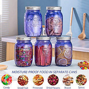 6 Pack Mason Jars, 32 oz Regular-Mouth Glass Storage Jar with Metal Airtight Lids, Modern Design Food Storage Container, Claplant Kitchen Canisters, Food Storage Canister for Canning (BLUE）