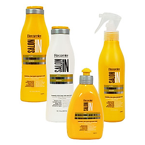 RECAMIER CURLY HAIR TREATMENT SET KERATIN SHAMPOO + ANTIFRIZZ CONDITIONER + HIDRATATING SPRAY + ACONDICIONADOR SIN ENJUAGE PARA CABELLO RIZADO