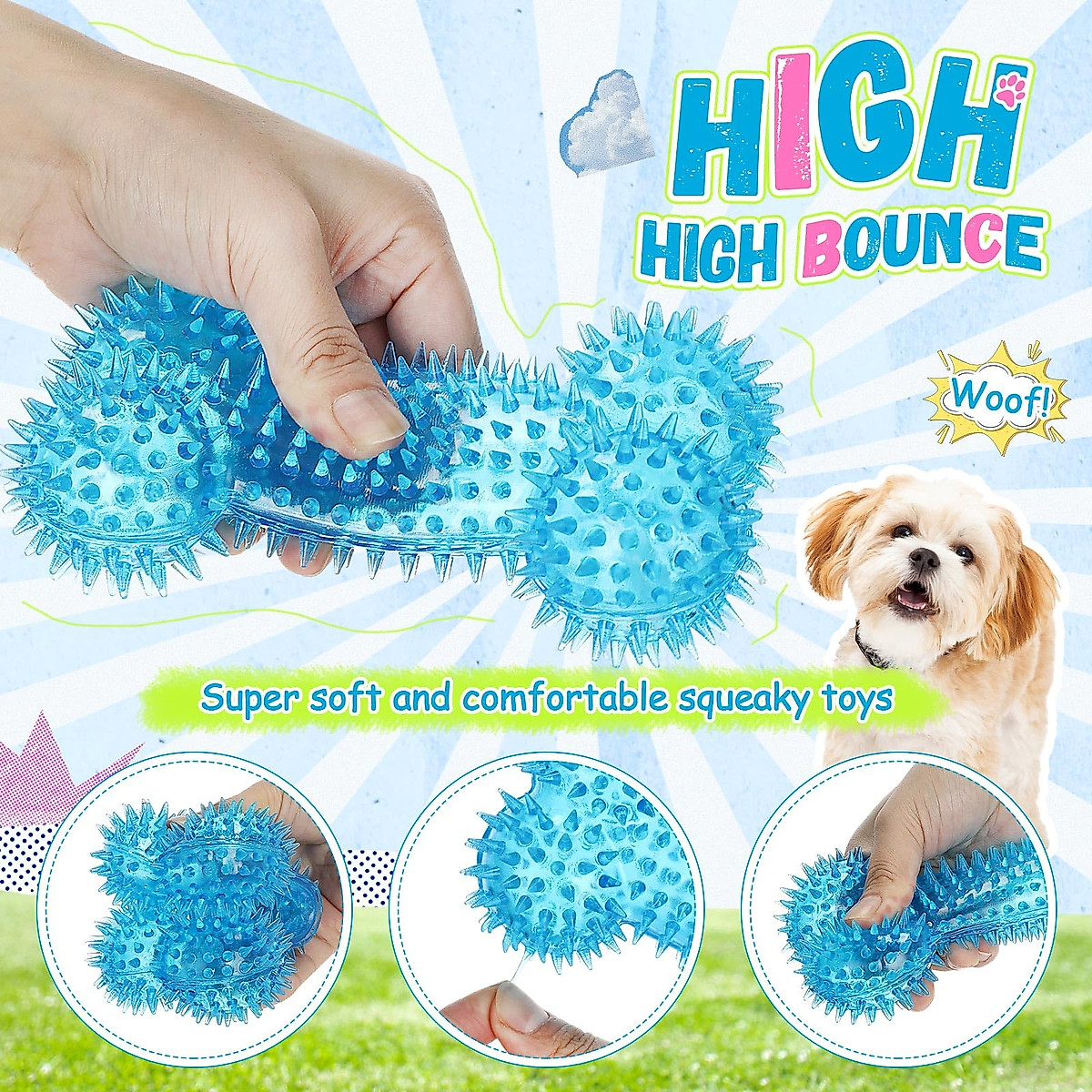 VercanMonth 12 Pack Squeaky Dog Toy 6'' Bone Chew Toy Rubber Bone Toy Dogs Spiky Dog Toy for Medium and Large Dogs Teeth Cleaning and Training Aggressive Chewers, 4 Colors