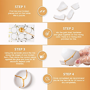 Laffair Kintsugi Repair Kit – Repair Ceramic Bowls with Kintsugi Kit Gold Powder Resin Glue, Bring Japanese Art to Your Home – Comes with a Practice Bowl and Cloth