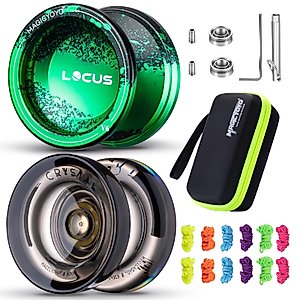 MAGICYOYO Pack of 2 Yoyos - Professional Responsive Yoyo for Kids Beginner, Metal Yo yo V6+Plastic Yoyo K2, Dual Purpose Yoyo with Unresponsive Yoyo Bearing for Adults+12 Yoyo Strings+Removal Tool