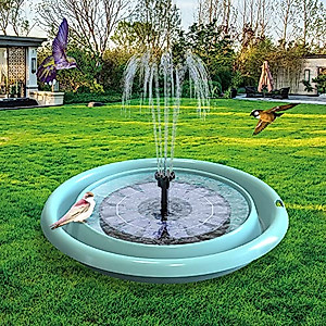 AMZtime Solar Fountain with Collapsible Basin DIY Kit, 2.5W Solar Water Fountain with 6 Nozzles, with Collapsible Basin, Solar Powered Water Fountain DIY Kit for Garden, Ponds, Pool, Fish Tank,Outdoor