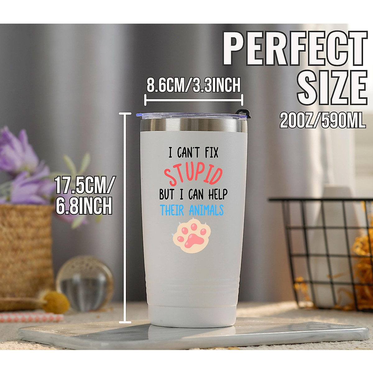 Onebttl Vet Tech Gifts, Appreciation Gifts for Veterinary Technologists on Christmas, Birthday and End of Year, 20 oz Stainless Steel Insulated Tumbler - Help Their Animals