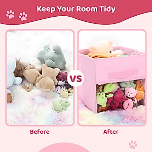 Tideme 6 PCS Clear Cube Storage Bins, 10.5 x 10.5 x 11 Inches Foldable Storage Cubes, Cube Storage Cases with Handle Design, Non-Woven Cloth Organizers for Clothes, Toys, Books