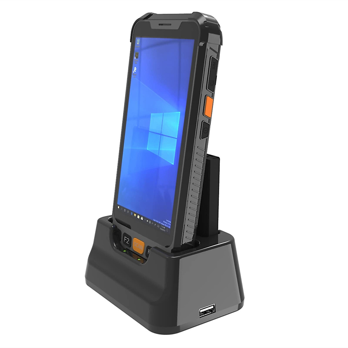5.5 inch Windows10 Pro 4GB+64GB Handheld Terminal PC with Docking Station,125kz RFID Scanner, & Spare Battery, Black