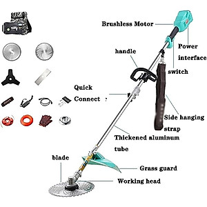 RUTAVM Handheld Battery Grass Cutter String Trimmer Electric Lawn Mower, Grass Trimmer Garden Grass Trimmer Cordless with Wheels with Armrest