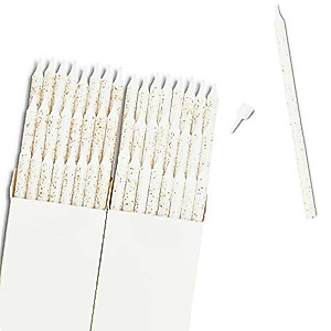White Gold Glitter Long Thin Birthday Cake Candles in Holders (5 in., 48 Pack)