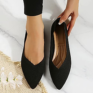 Ladies Fashion Solid Color Breathable Knitted Mesh Pointed Shallow Comfortable Flat Casual Shoes Flat Flip Flops Women (Black, 8)