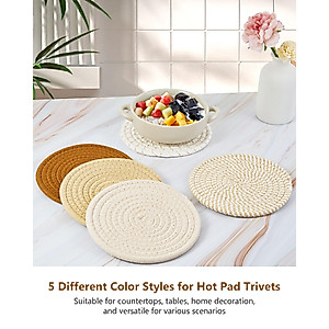 Trivets for Hot Dishes, 5 PCS Minimalist Cotton Pot Holders Kitchen Table, Counter Home Decor Essentials, Heat Resistant Hot Pads Plate Mats for Hot Pots and Pans, 7 Inch
