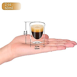 PARACITY Espresso Cups Set Of 2, 2 Oz Espresso Shot Glass, Espresso Mugs, Doubled Clear Insulated Borosilicate Glassware, Tazas De Cafe Expreso, Small Coffee Cups for Espresso Machine Accessories