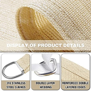 Amagenix Triangle Sun Shade Sails Canopy, Cream Outdoor Shade Canopy 20' X 20' X 20' UV Block Canopy for Outdoor Patio Garden Backyard