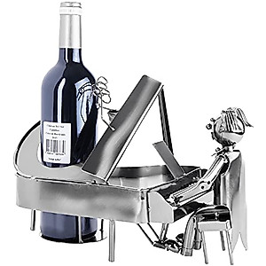 BRUBAKER Wine Bottle Holder 'Grand Piano' - Table Top Metal Sculpture - with Greeting Card