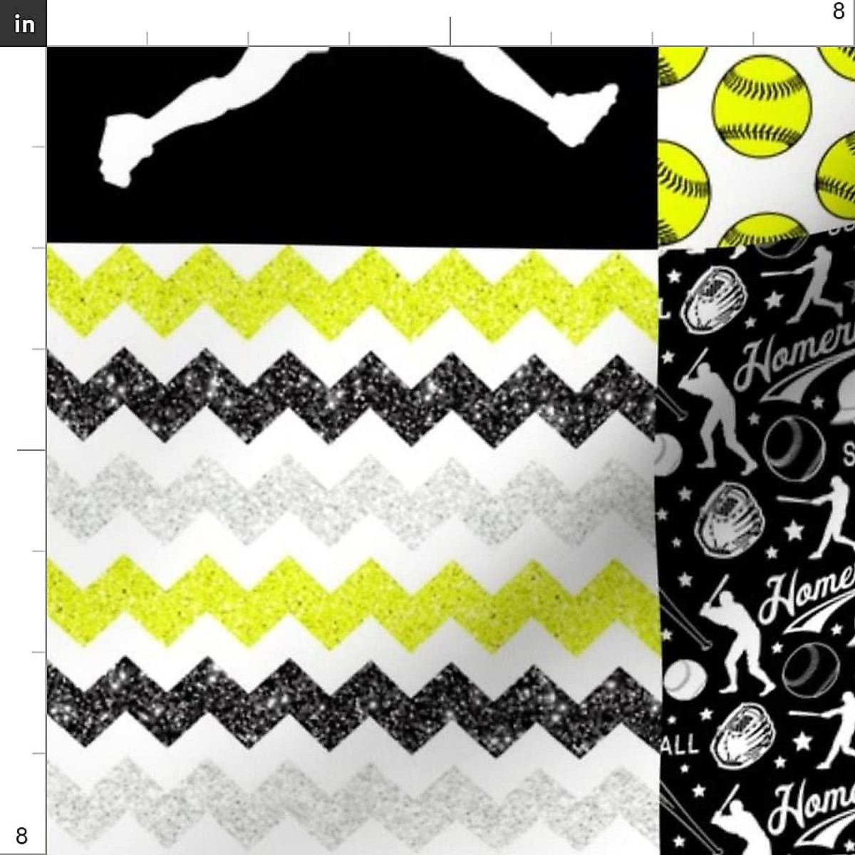 Spoonflower Fabric - Softball Baseball Neon Yellow Black Womens Sports Girls Chevron Printed on Petal Signature Cotton Fabric by The Yard - Sewing Quilting Apparel Crafts Decor