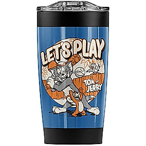 Logovision Tom and Jerry Let's Play Stainless Steel Tumbler 20 oz Coffee Travel Mug/Cup, Vacuum Insulated & Double Wall with Leakproof Sliding Lid | Great for Hot Drinks and Cold Beverages