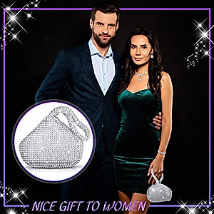 Meanplan 4 Pcs Silver Purse Jewelry Set for Women Rhinestone Wedding Bride Jewelry Prom Evening Party Accessories Silver Clutch Purse (Modern Style)