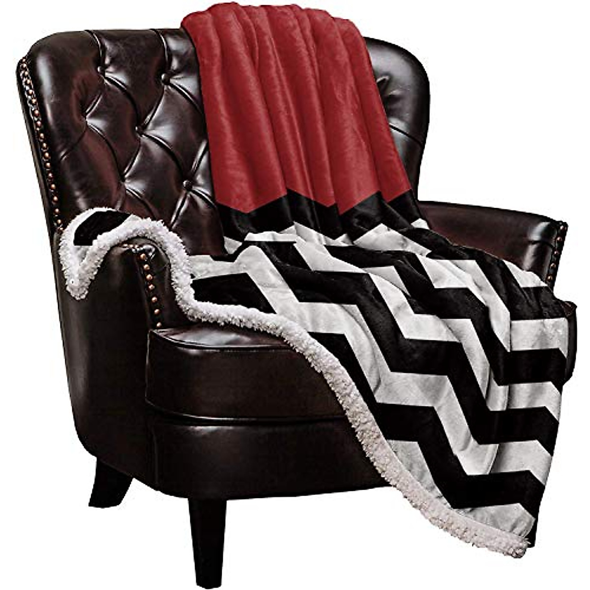 Sherpa Blanket Flannel Fleece Throws Red Black White Zig Zag Ripple,Soft Warm Cozy Fuzzy Throw Blankets Minimalism Modern Art,Shaggy TV Throw for Sofa Couch Bed Camping Travel All Season 50x80In