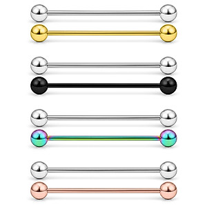 Dyknasz 8PCS Industrial Bar Earrings Stainless Steel 16G Multicolor 32mm Barbell Ear Cartilage Piercing Jewelry Set