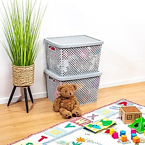 LYLSTE extra large decorative plastic storage basket with lid (Gray), YST-010