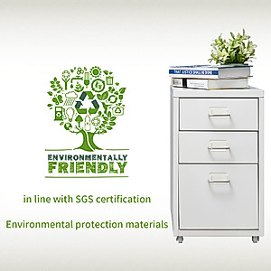 HollyHOME 3-Drawer Mobile Classification Storage Cabinet, Under Desk for A4 Mini File Cabinet, Mobile file Cabinet with Wheels for Home and Office, White