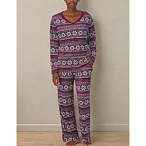 Nautica Women's 2 Piece Fleece Pajama Sleepwear Set (Medium, Purple)